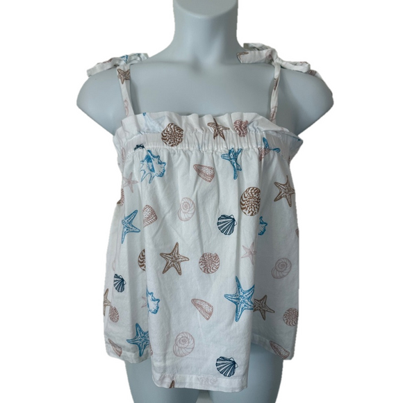 LOFT | Tops | Loft Seashell Print Bow Tie Strap Tank Top Cami White ...